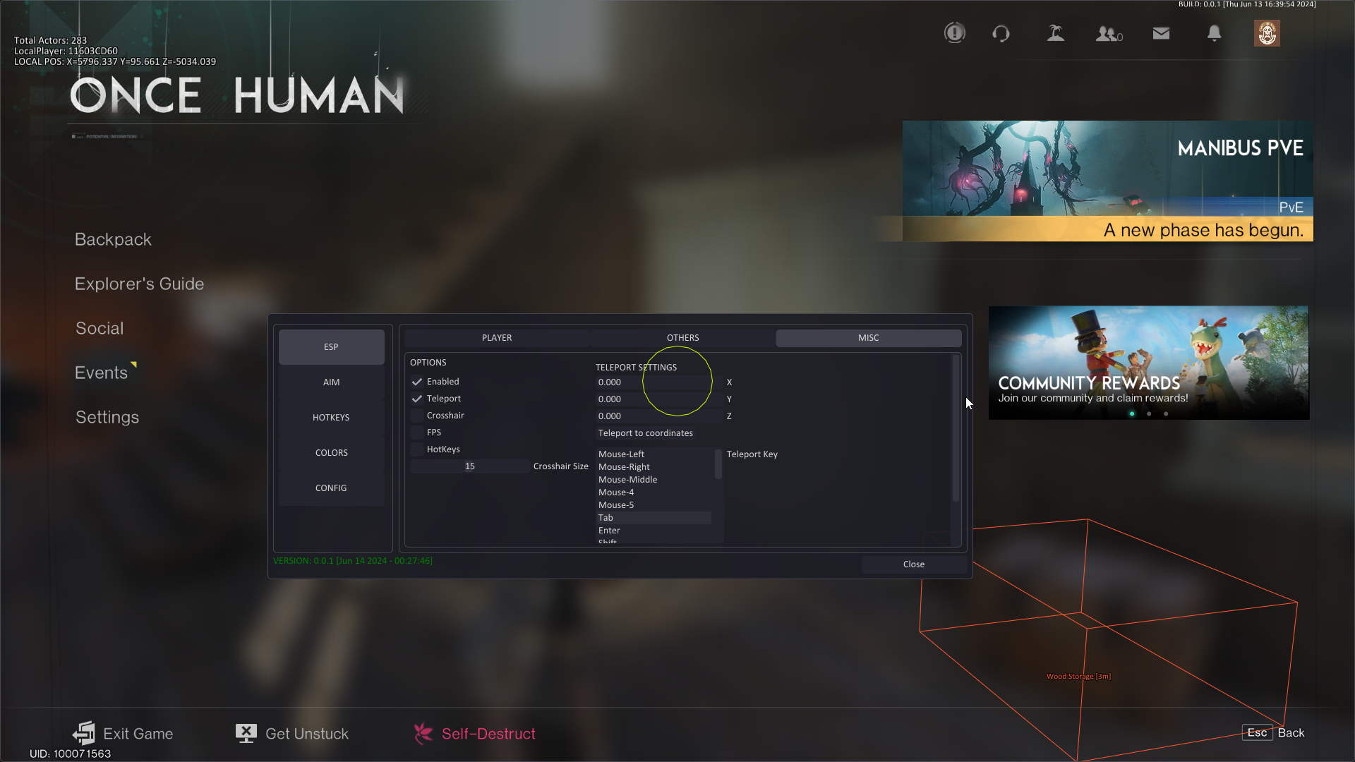 Once Human SHACK Cheat & Hack - Aimbot, Wallhack, Item esp, Teleport, Custom gravity